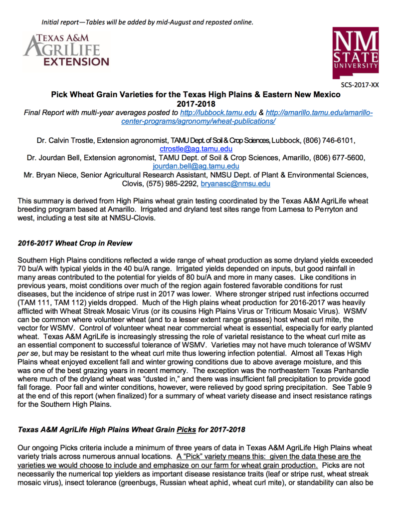 Top Picks: 2018 Wheat Varieties Book